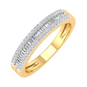 1/4 carat round & baguette shape diamond wedding band ring in 10k yellow gold (ring size 6.5)