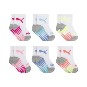 puma unisex baby 6 pack infant anklet socks, white/bright, 12-24 months us