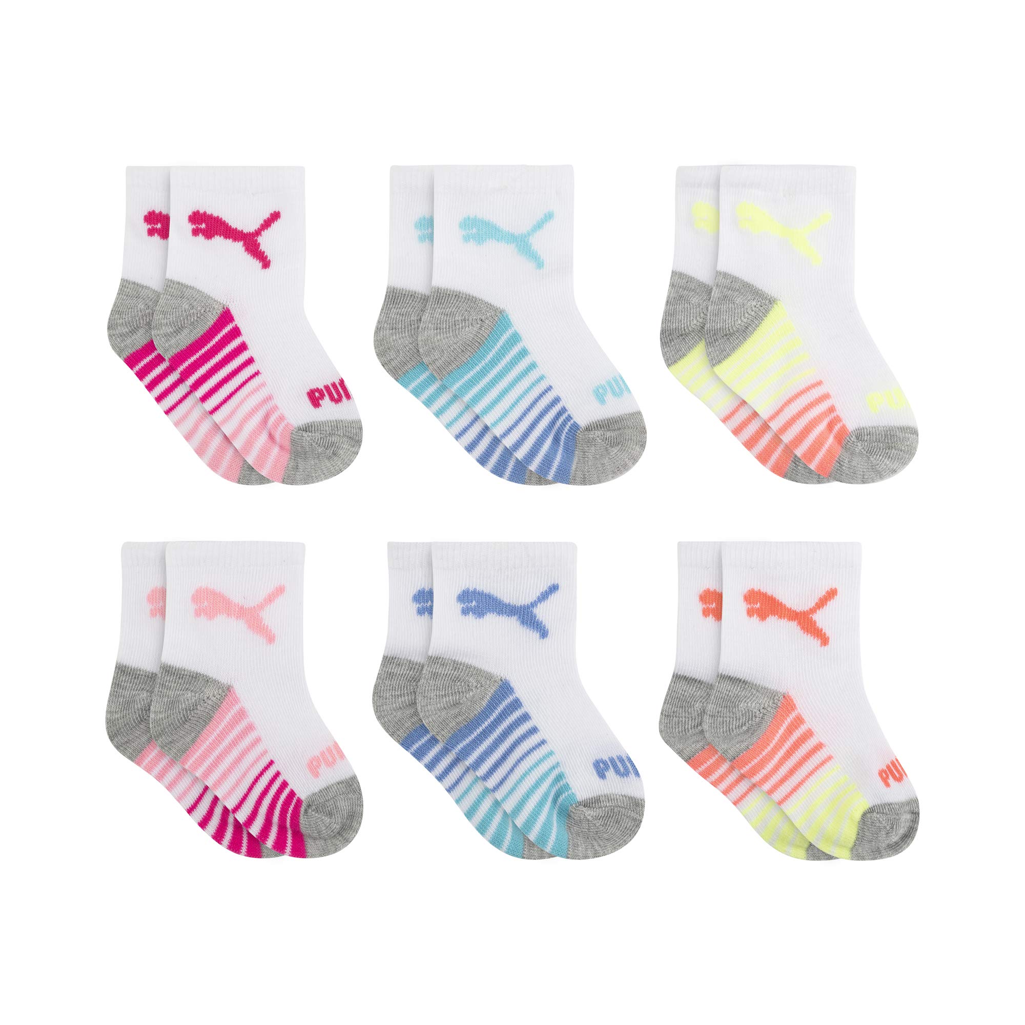 PUMA unisex baby 6 Pack Infant Anklet Socks, White/Bright, 12-24 Months US