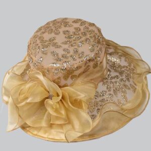 ORIDOOR Women?s Organza Church Kentucky Derby Tea Party Wedding Fascinator Hat UV-Anti Wide Brim Sun Hats, A Gold, One Size