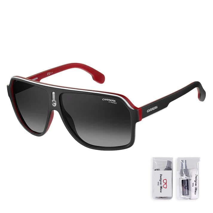 Carrera CA1001/S 0BLX/9O 62M Matte Black Red/Dark Gray Gradient Plastic Aviator Sunglasses For Men/Women+BUNDLE with Designer iWear Kit