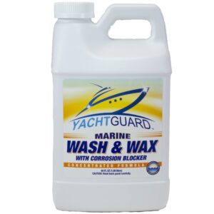 yachtguard marine wash n wax - soap and wax concentrate boat cleaner for wet and dry vehicles, detail spray safe enough for all boat parts and multi surfaces, biodegradable (64 oz bottle)