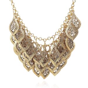 yazilind vintage gorgeous multilayer gold plated leaves chain collar bib chunky necklace