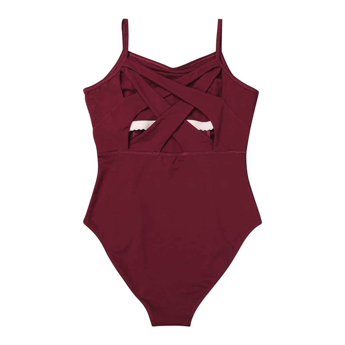 winying Womens Criss Cross Back Built In Shelf Bra Ballet Dance Leotard Gymnastic Bodysuit Dancewear Burgundy X-Large