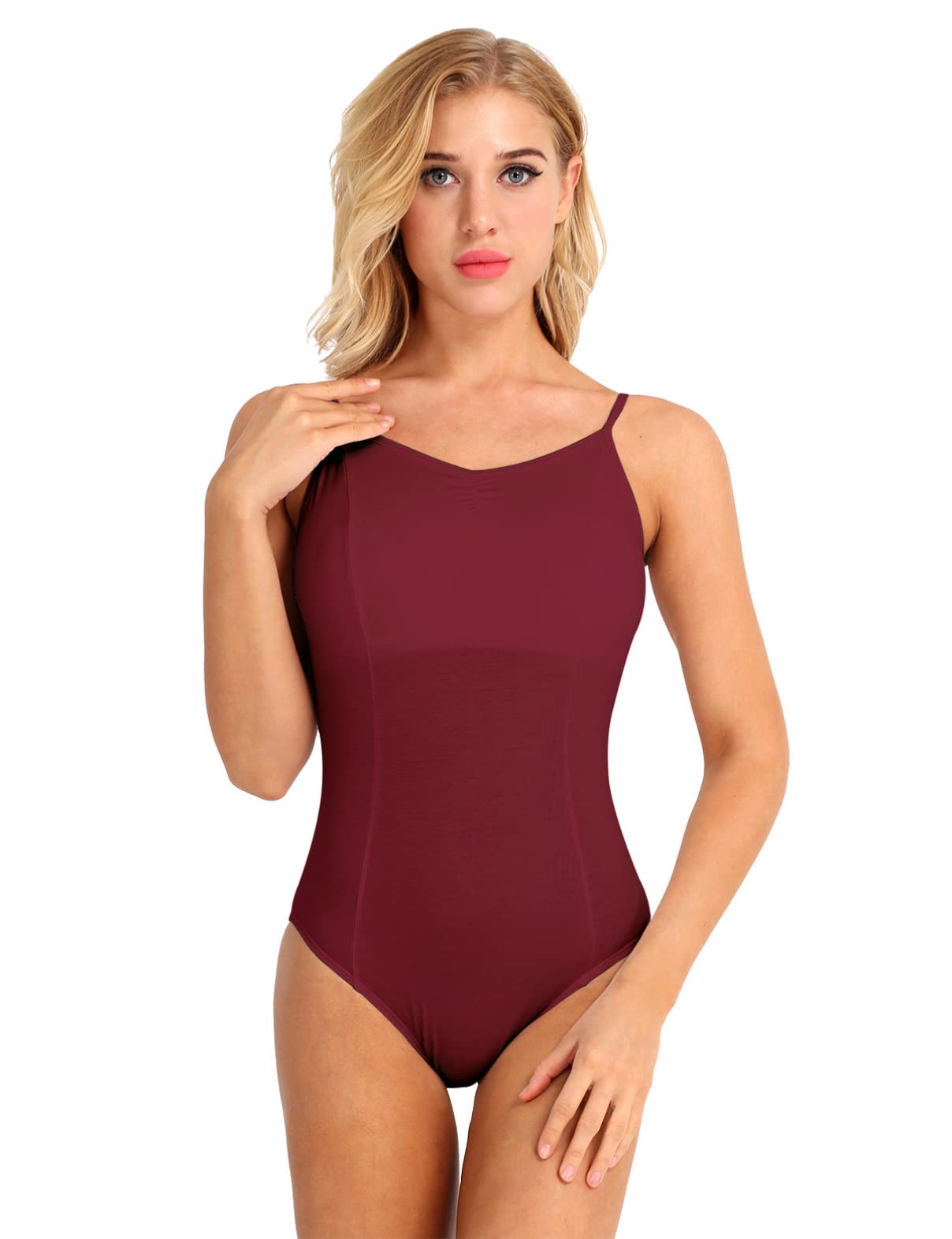 winying Womens Criss Cross Back Built In Shelf Bra Ballet Dance Leotard Gymnastic Bodysuit Dancewear Burgundy X-Large