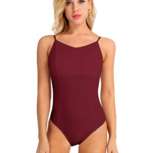 winying Womens Criss Cross Back Built In Shelf Bra Ballet Dance Leotard Gymnastic Bodysuit Dancewear Burgundy X-Large