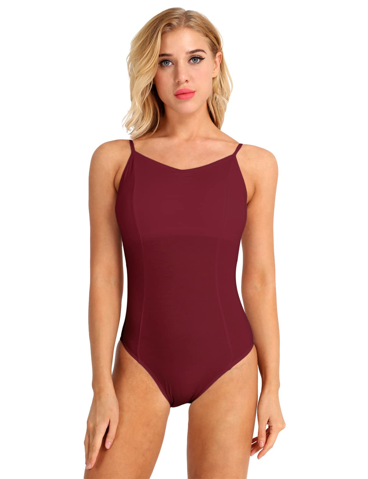 winying Womens Criss Cross Back Built In Shelf Bra Ballet Dance Leotard Gymnastic Bodysuit Dancewear Burgundy X-Large