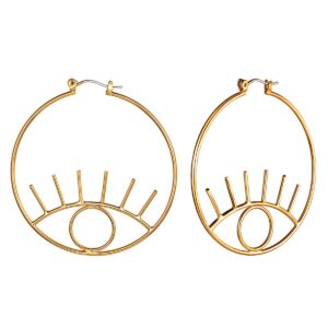 focalook gold eye earrings for women 18k gold plated dangle abstract evil eye hoop earrings