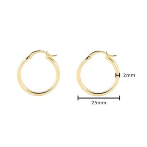 Small Hoop Earrings for Women - 18k Gold Plated Earrings. 25mm Diameter and 2mm Thickness, Thin Hoop Earrings For Girls. Great Jewelry Gift For Womens