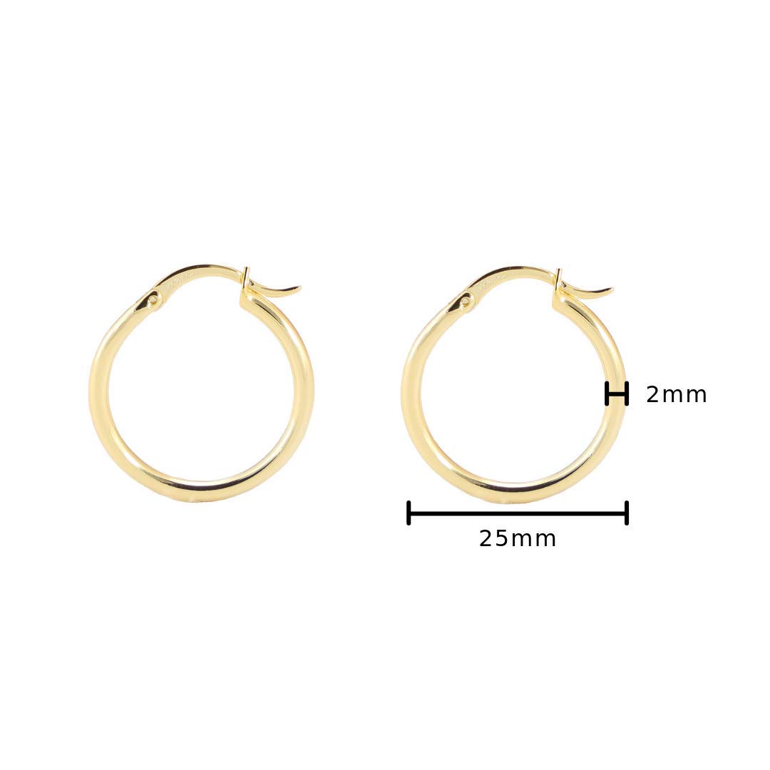 Small Hoop Earrings for Women - 18k Gold Plated Earrings. 25mm Diameter and 2mm Thickness, Thin Hoop Earrings For Girls. Great Jewelry Gift For Womens