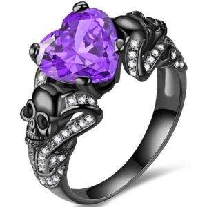 gothic jewelry purple red black crystal unique black skull rings for women halloween christmas gifts (purple, 7)