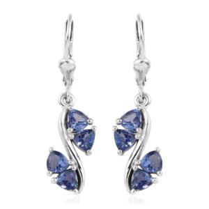 shop lc tanzanite dangle december birthstone earrings for women 925 sterling silver platinum plated lever back trillion blue birthday gifts for women ct 1.6