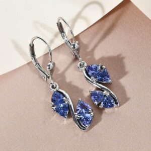 Shop LC Tanzanite Dangle December Birthstone Earrings For Women 925 Sterling Silver Platinum Plated Lever Back Trillion Blue Birthday Gifts for Women Ct 1.6