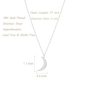 Glimmerst Crescent Moon Necklace, 18K Gold Plated Stainless Steel Crescent Moon Pendant Necklace Delicate Dainty Crescent Necklace for Women