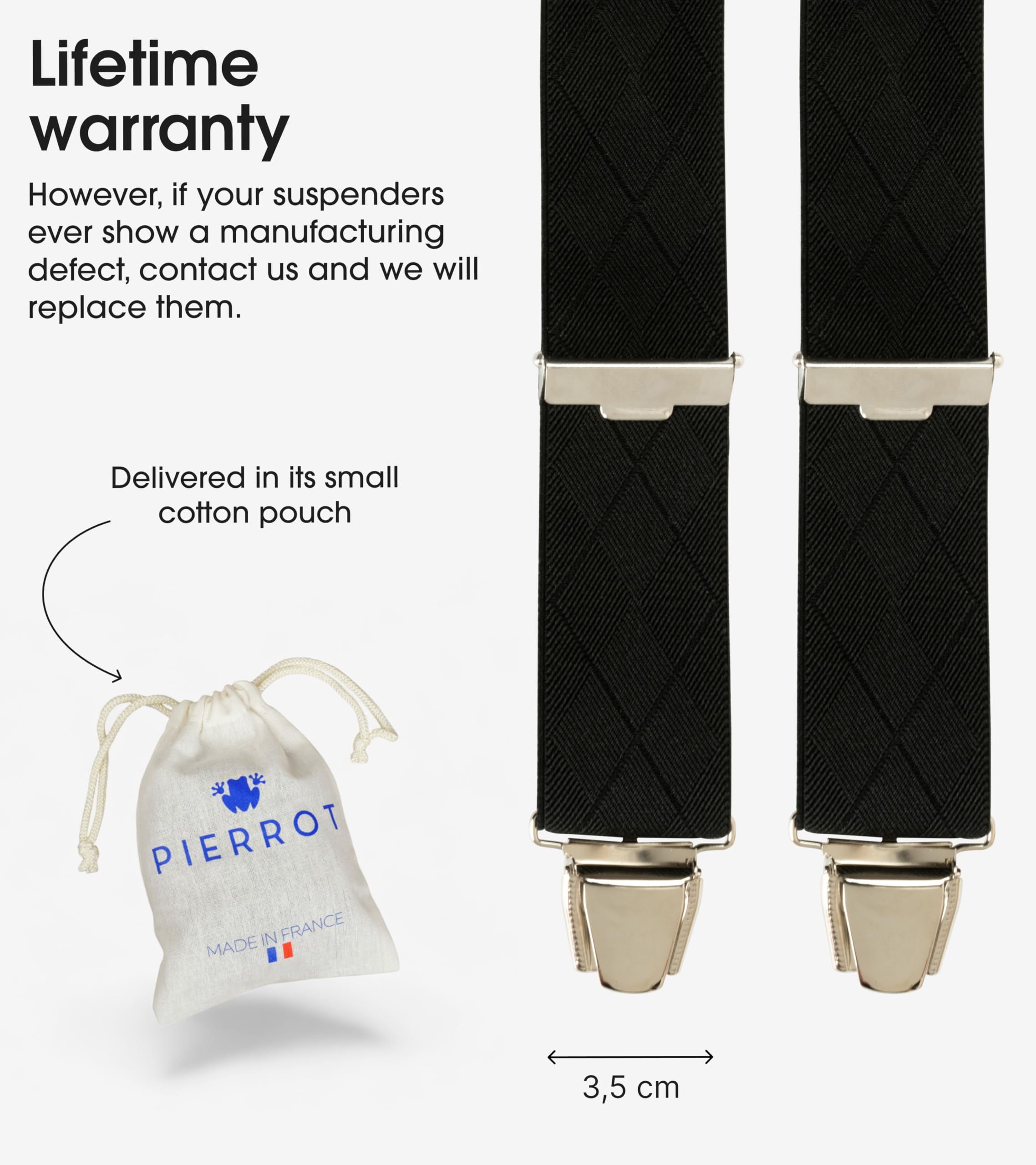 PIERROT Men’s Suspenders - One Size Adjustable and Elastic Suspenders for Men Trousers Heavy Duty with 4 Very Strong Clips