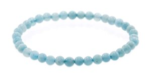 ltc designs shiny 3.5-4mm round aquamarine stretch bracelet, 6.5" for women and teens