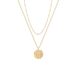 fettero layered necklace gold satellite chain choker hammered coin pendant 14k gold plated dainty simple jewelry for women