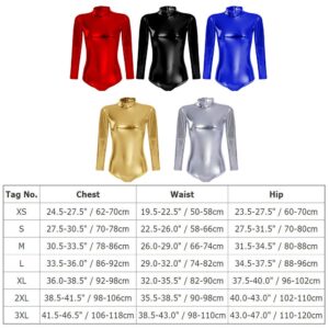 ODIZLI Women Shiny Metallic Long Sleeve Leotard Mock Turtleneck One Piece Bodysuit for Gymnastics Ballet Dance Silver, 2XL