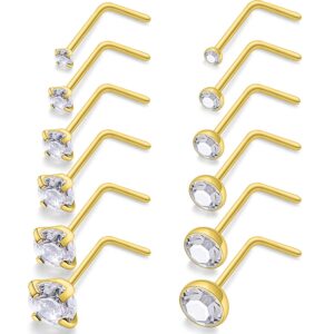 scerring 12pcs 20g stainless steel nose l shaped rings studs nostril ring bend piercing jewelry 1.5mm 2mm 2.5mm 3mm 3.5mm 4mm clear cubic zirconia gold