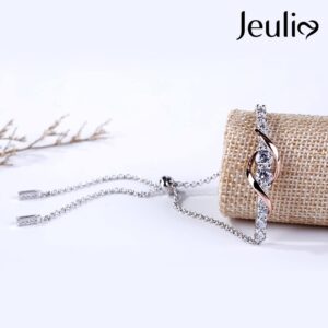 Jeulia 925 Sterling Silver Diamond-Cut Adjustable Boho Bead Bracelet for Women Never Apart White Diamond Bracelet Rope Chain Adjustable Wrist Pull Bracelet Anniversary Wedding Engagement Birthday Fest