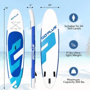 Goplus Inflatable Stand Up Paddle Board, 6” Thick SUP with Accessory Pack, Adjustable Paddle, Carry Bag, Bottom Fin, Hand Pump, Non-Slip Deck, Leash, Repair Kit (Blue, 10FT)