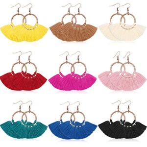 9 pairs statement tassel earrings hoop tassel earrings bohemian handmade dangle ear drops for women party favor (style 1)