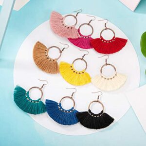 9 Pairs Statement Tassel Earrings Hoop Tassel Earrings Bohemian Handmade Dangle Ear Drops for Women Party Favor (Style 1)