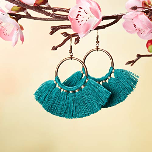 9 Pairs Statement Tassel Earrings Hoop Tassel Earrings Bohemian Handmade Dangle Ear Drops for Women Party Favor (Style 1)