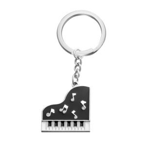 chooro grand piano keychain black and white keyboard keyring music jewelry (grand piano k)