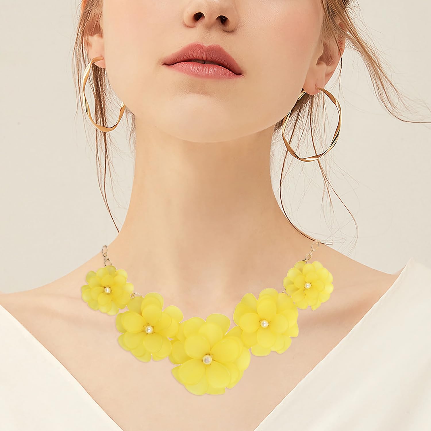 Bocar Flower Collar Necklace, Floral Flower Summer Beach Statement Choker Necklaces for Women Handmade Women Jewelry Party Gift (NK-10241-yellow)