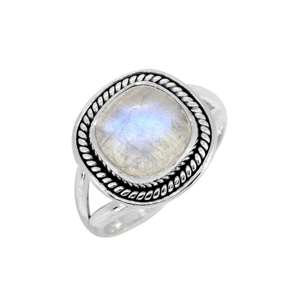 YoTreasure Rainbow Moonstone Solid 925 Sterling Silver Split Shank Ring