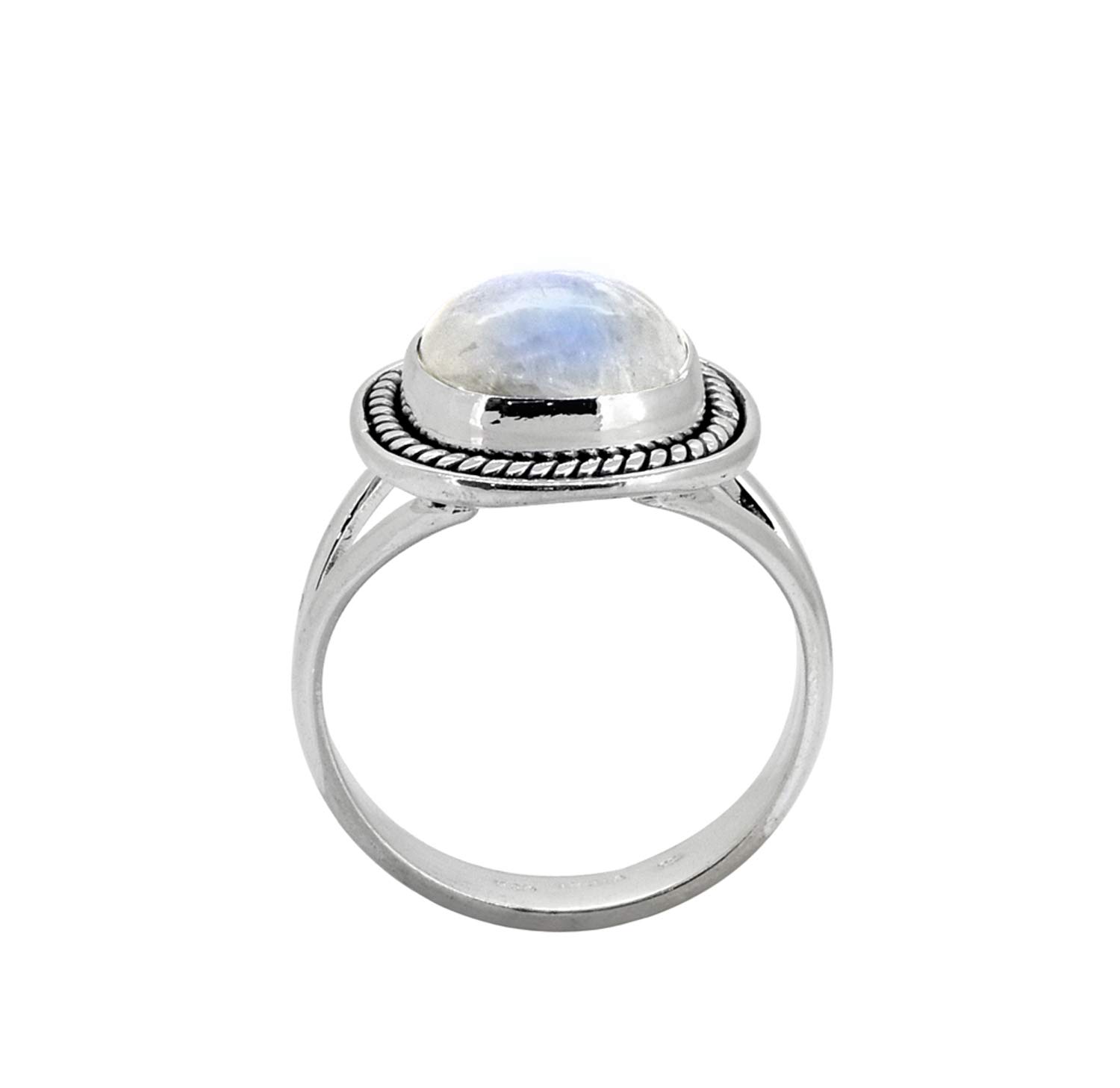 YoTreasure Rainbow Moonstone Solid 925 Sterling Silver Split Shank Ring