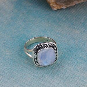 YoTreasure Rainbow Moonstone Solid 925 Sterling Silver Split Shank Ring