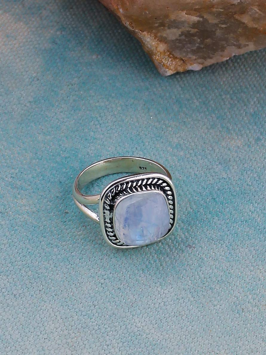 YoTreasure Rainbow Moonstone Solid 925 Sterling Silver Split Shank Ring