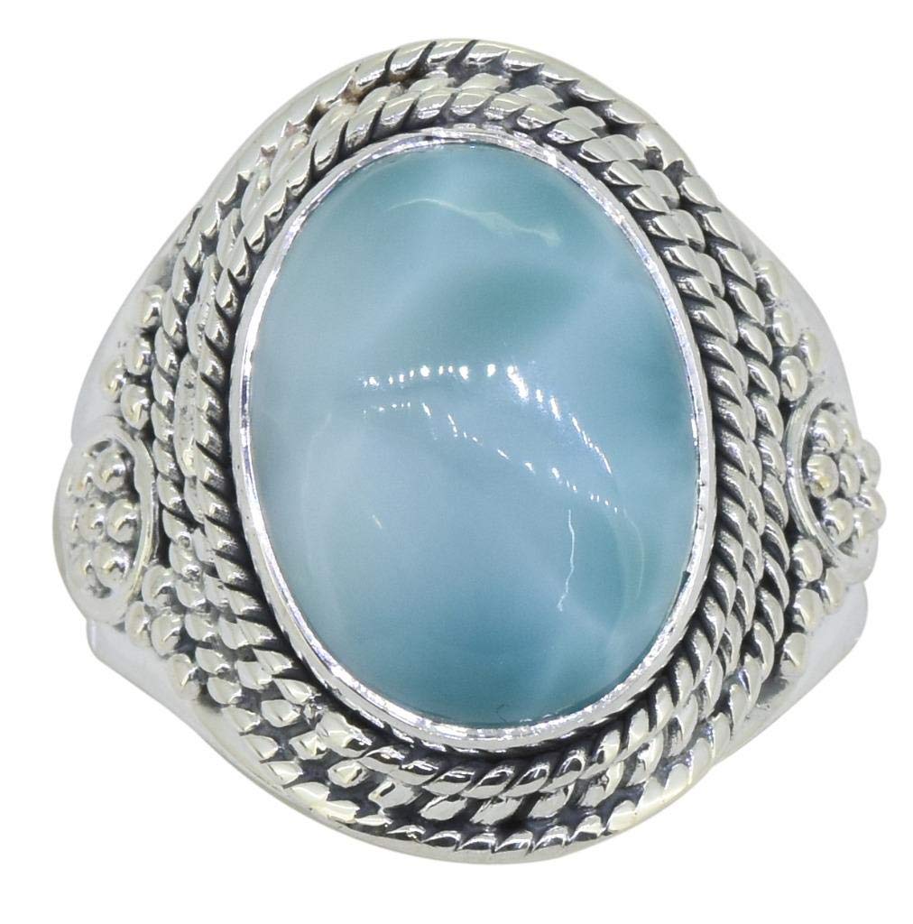 YoTreasure 12x16 MM Larimar Solitaire 925 Sterling Silver Chunky Ring