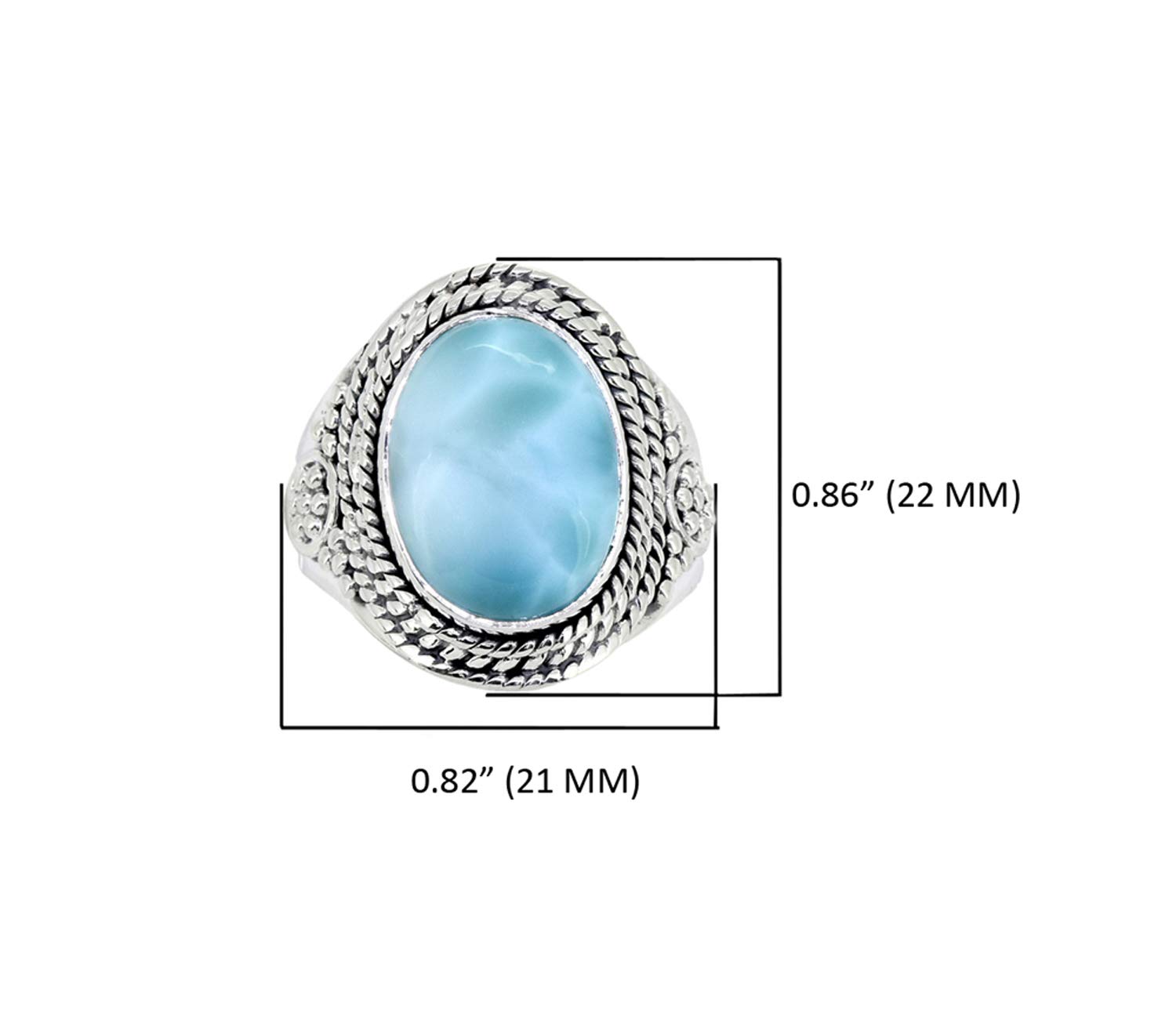 YoTreasure 12x16 MM Larimar Solitaire 925 Sterling Silver Chunky Ring