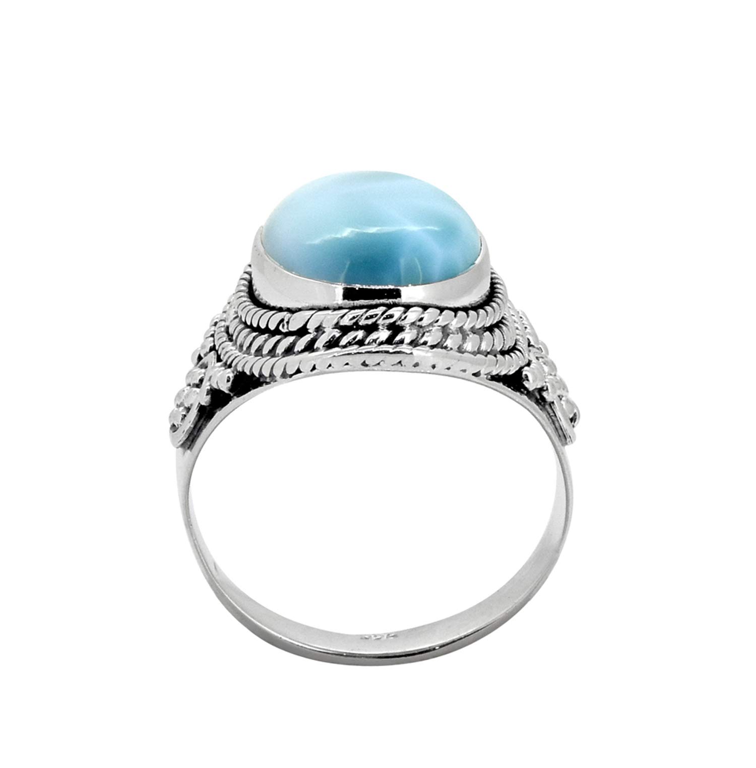 YoTreasure 12x16 MM Larimar Solitaire 925 Sterling Silver Chunky Ring