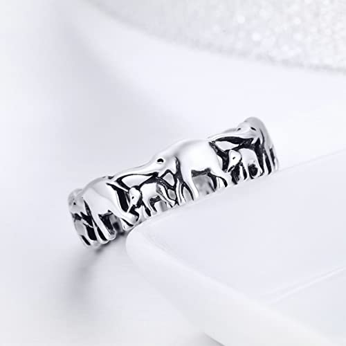 BISAER 925 Sterling Silver Elephant Family Retro Style Round Engagement Ring for Women Size 6-9