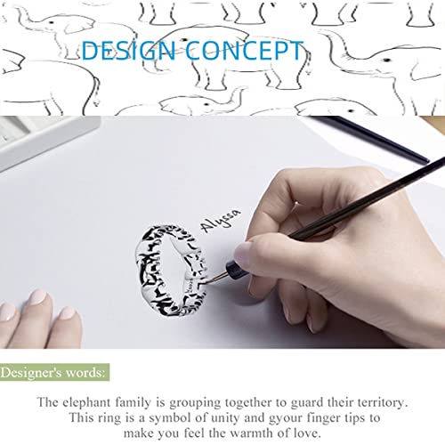 BISAER 925 Sterling Silver Elephant Family Retro Style Round Engagement Ring for Women Size 6-9