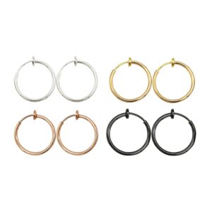 laxpicol clip on earrings gold silver black rose gold 4pcs 0.70in(18mm) stainless hoop earrings clip on earrings for women no piercing