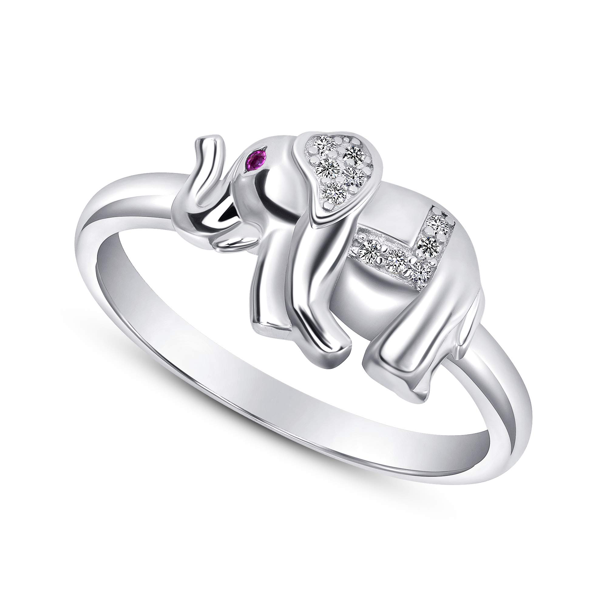 Jewelry by Debbie 925 Sterling Silver Lucky Elephant Cz Ring Rhodium Plated (9)