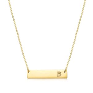 momol bar pendant initial necklace, 18k gold plated stainless steel bar necklace dainty delicate initial necklace simple personalized name letter b necklace for women