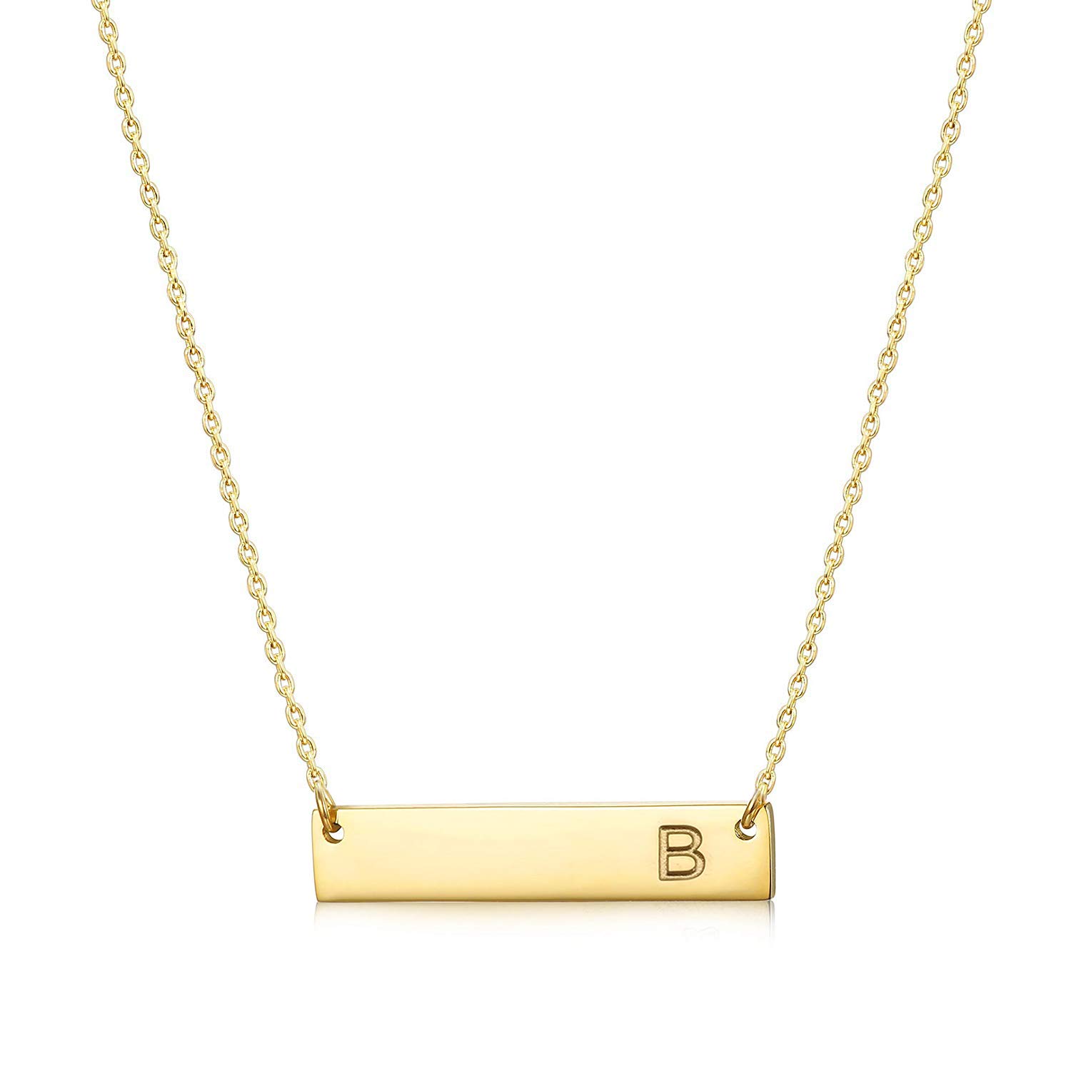 MOMOL Bar Pendant Initial Necklace, 18K Gold Plated Stainless Steel Bar Necklace Dainty Delicate Initial Necklace Simple Personalized Name Letter B Necklace for Women