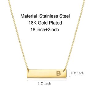 MOMOL Bar Pendant Initial Necklace, 18K Gold Plated Stainless Steel Bar Necklace Dainty Delicate Initial Necklace Simple Personalized Name Letter B Necklace for Women