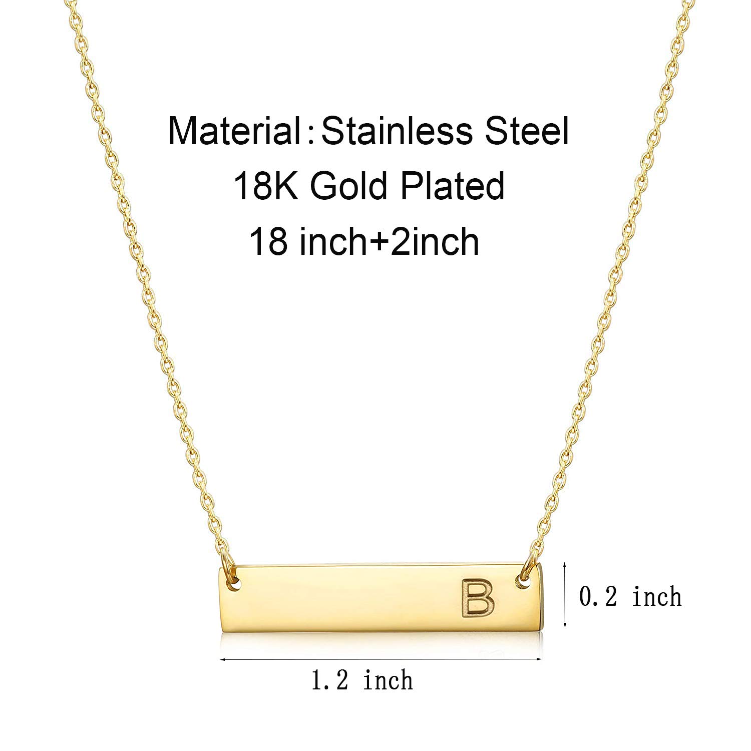 MOMOL Bar Pendant Initial Necklace, 18K Gold Plated Stainless Steel Bar Necklace Dainty Delicate Initial Necklace Simple Personalized Name Letter B Necklace for Women