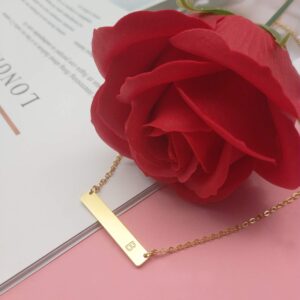 MOMOL Bar Pendant Initial Necklace, 18K Gold Plated Stainless Steel Bar Necklace Dainty Delicate Initial Necklace Simple Personalized Name Letter B Necklace for Women