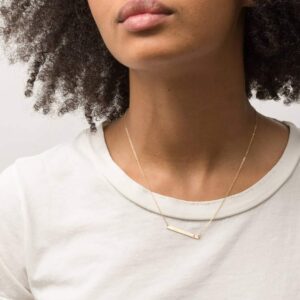 MOMOL Bar Pendant Initial Necklace, 18K Gold Plated Stainless Steel Bar Necklace Dainty Delicate Initial Necklace Simple Personalized Name Letter B Necklace for Women