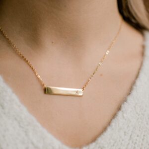 MOMOL Bar Pendant Initial Necklace, 18K Gold Plated Stainless Steel Bar Necklace Dainty Delicate Initial Necklace Simple Personalized Name Letter B Necklace for Women