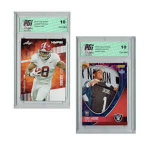 josh jacobs 2019 leaf hype #21, panini inst #dn24 rookie card 2-pack pgi 10