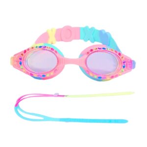 yuenree girls swim goggles - bling swimming goggles for girls ages 4-12 - no leak, anti-fog, uv protection, easy to adjust and non slip - with hard travel case- rainbow